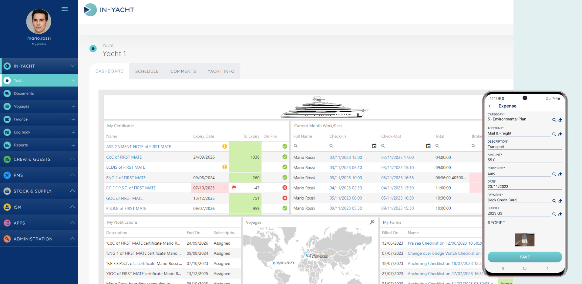 Features of the software IN-YACHT